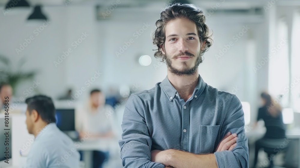 Happy Small Business Owner Man Posing with Hands Folded - Employees ...