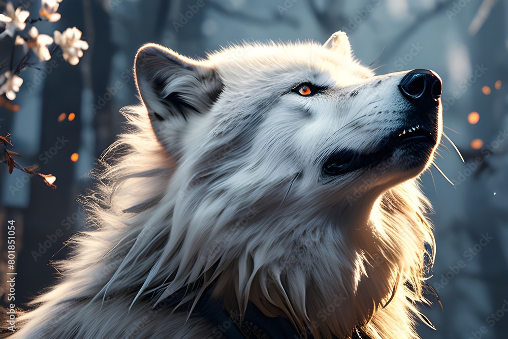 portrait of a white wolf, Howling at the moon is a white wolf. The ...