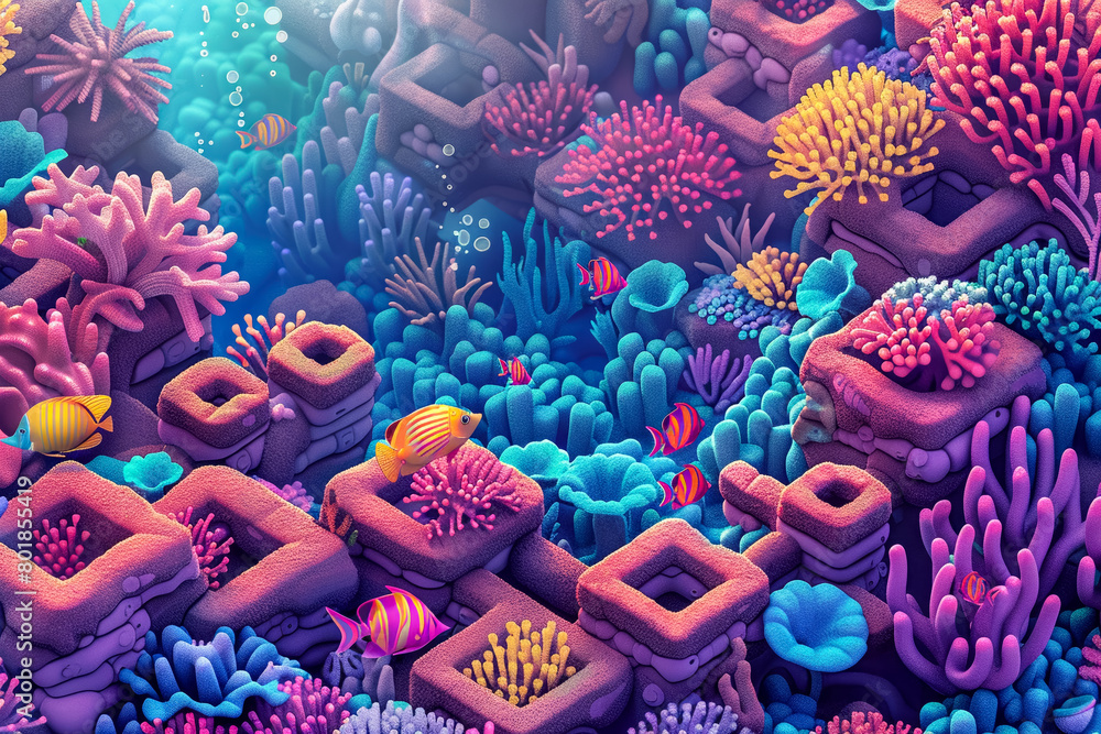 Pixel art coral maze with lurking assassin tropical fish palette Stock ...