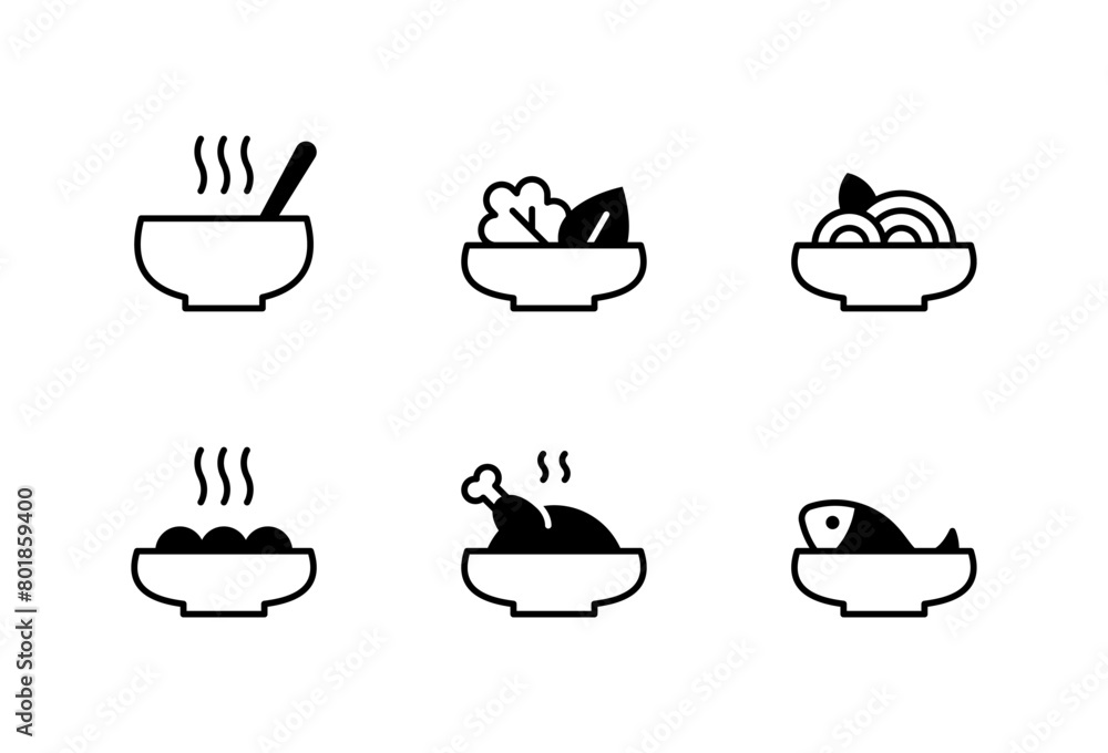 Vector hot dinner plate templates. Restaurant meal icon set. Flat food ...