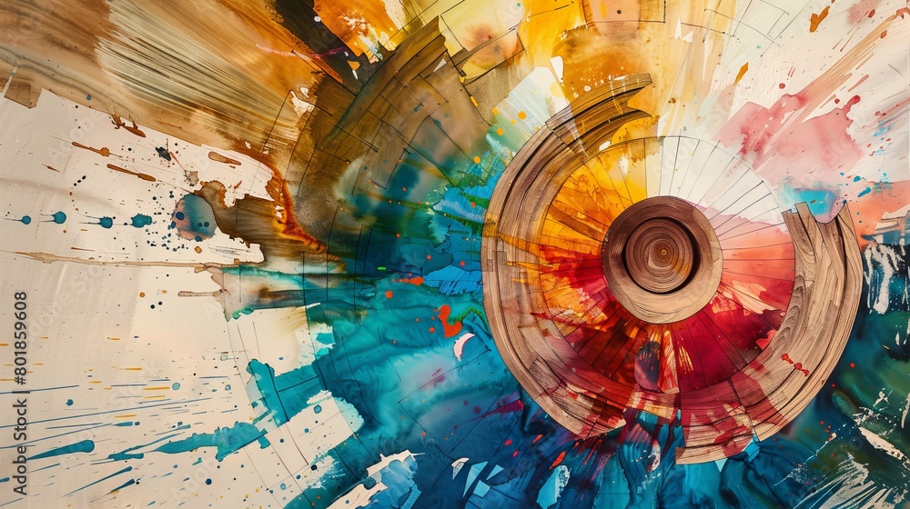 Artistic watercolor interpretation of a spinning wooden color wheel ...