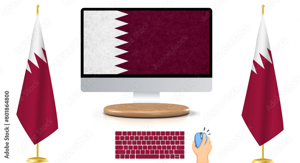 Qatar Flag in the Digital Age: Illustration of Flag Stands Integrated ...