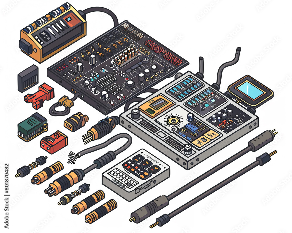 Detailed clipart of electronic communication devices featuring coaxial ...