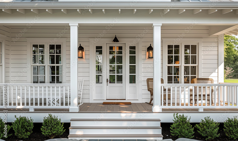 Modern beach coastal veranda porch french door entrance chic white ...