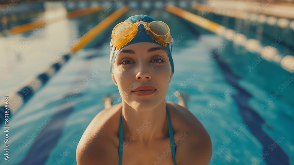 Close-up portrayal of a woman's post-swim euphoria, the revitalizing ...