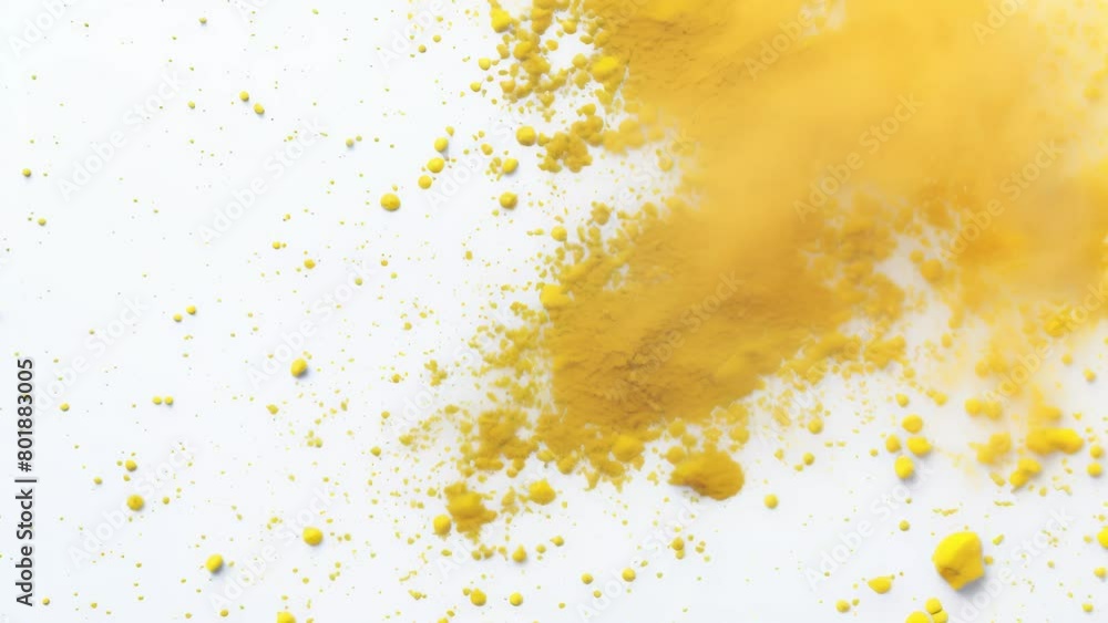 Scattered yellow dust particles of varying sizes and densities on a ...