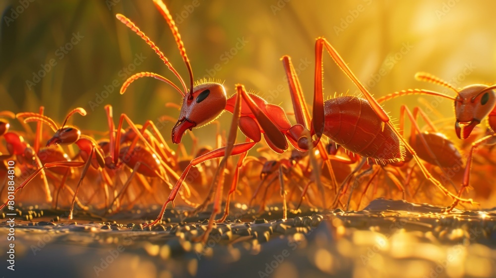 An army of red ants marching in formation, determined and unified in ...