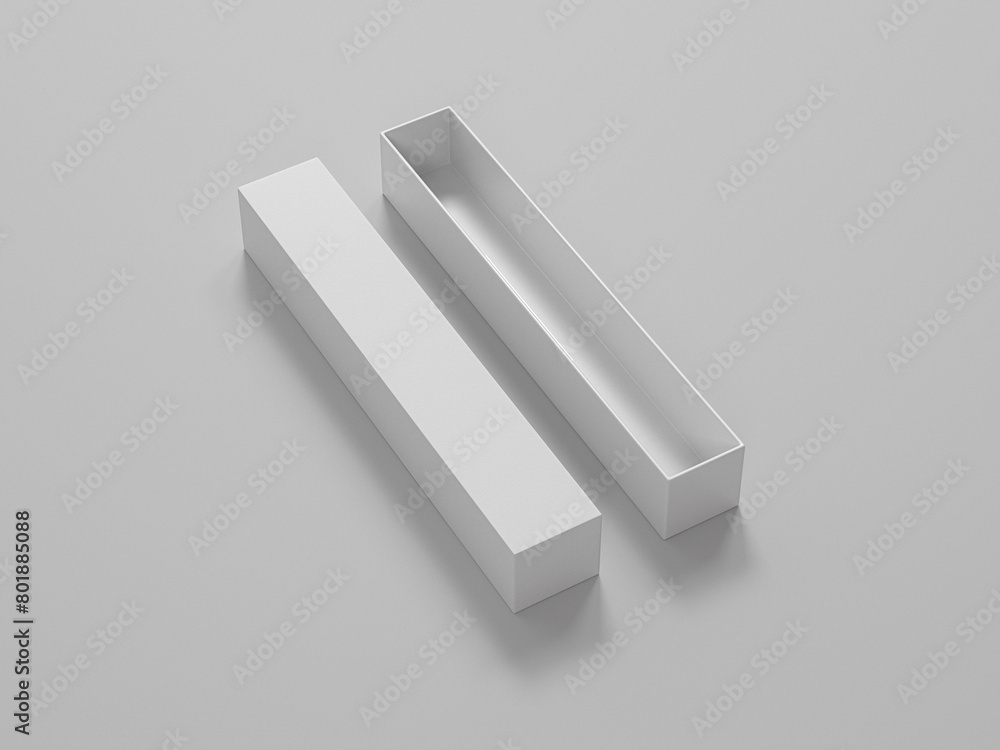 long box mockup, empty box side by side with lid open, luxury product ...