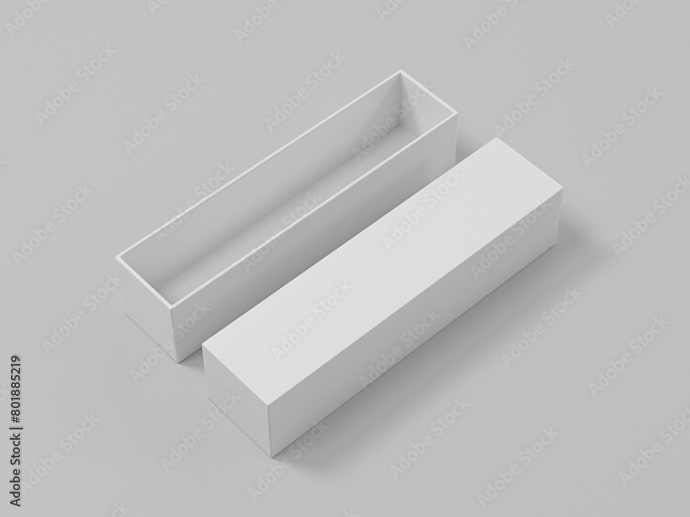long box mockup, empty box side by side with lid open, luxury product ...