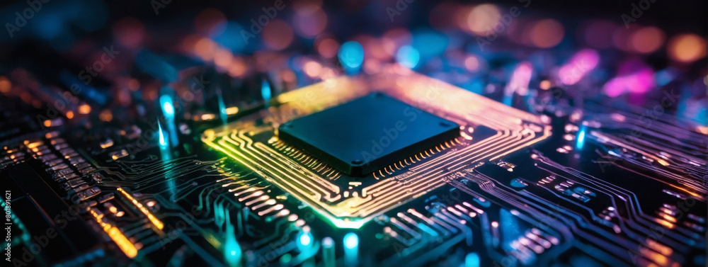 Next-Generation Technology Visualization, Microchip with Neon Data ...