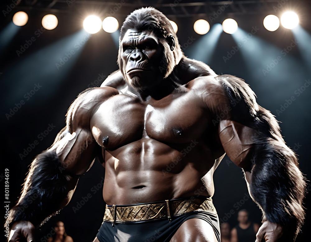 The image of a King Kong bodybuilder on stage with powerful pose, spot ...