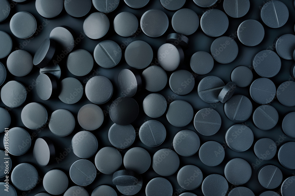 A seamless pattern filled with round tablets of activated carbon ...
