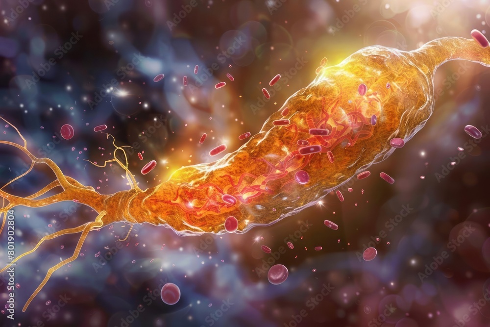 Medical illustration of insulin release from the pancreas, diabetes ...