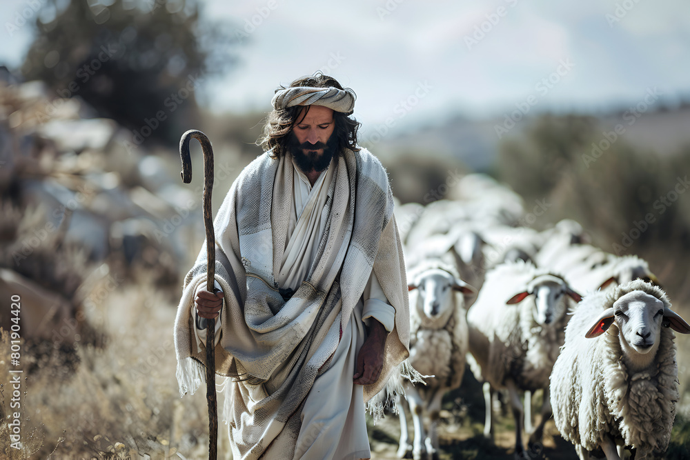 Jesus Christ recovered the lost sheep as in bible Stock Illustration ...