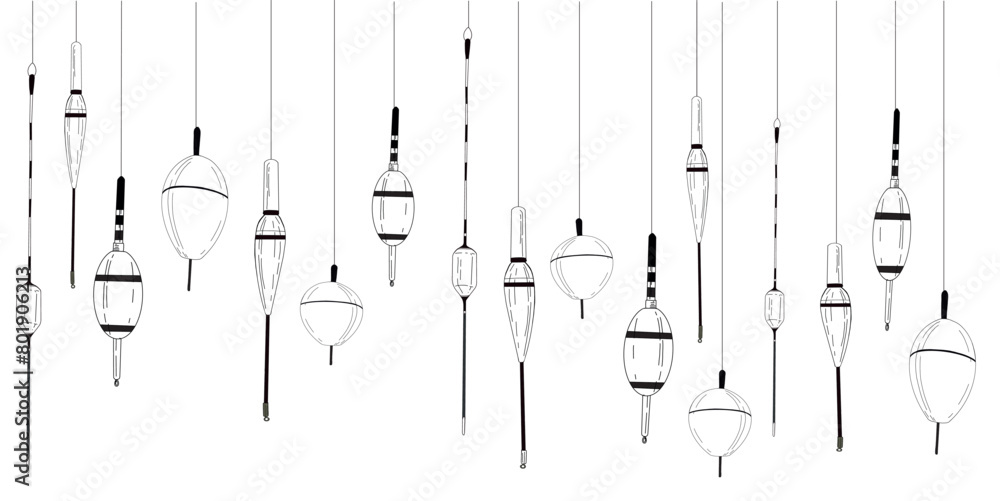 Vetor de Fishing bobber vector illustration seamless border. Float cork ...