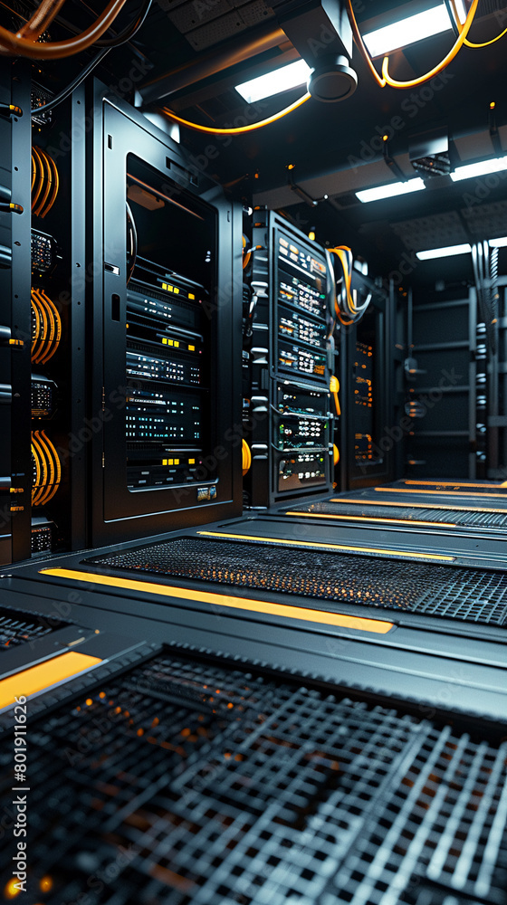 Realistic image of a modern datacenter with raised flooring, featuring ...