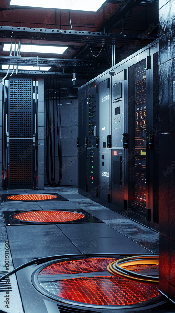 Realistic image of a modern datacenter with raised flooring, featuring ...