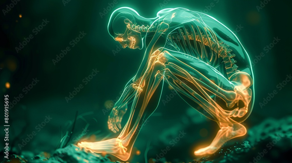 Injury from workout concept : man use hands hold on his knee while ...