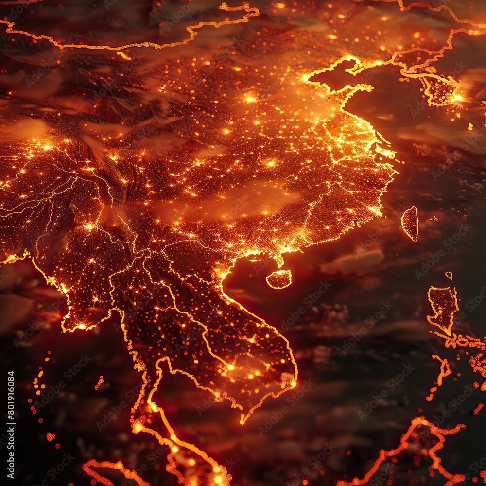 satellite image of Southeast Asia at night on fire heatwave Stock ...
