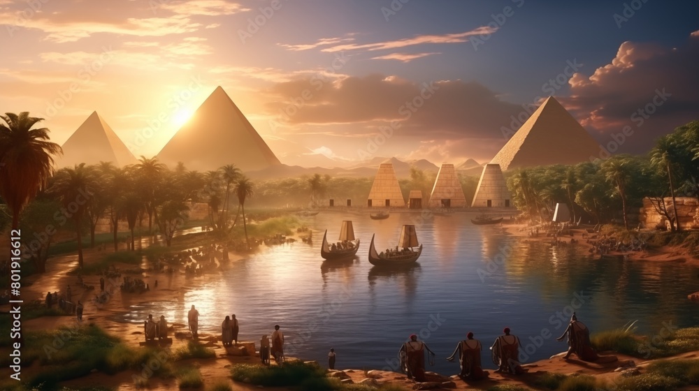 Ancient egypt civilization, people and workers building pyramids ...
