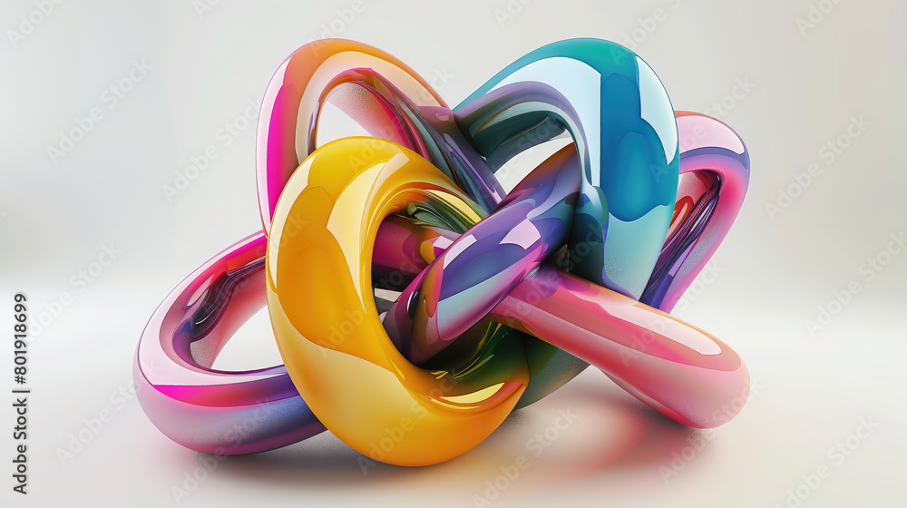 3D intertwining figures on a white background, render, art, waves ...