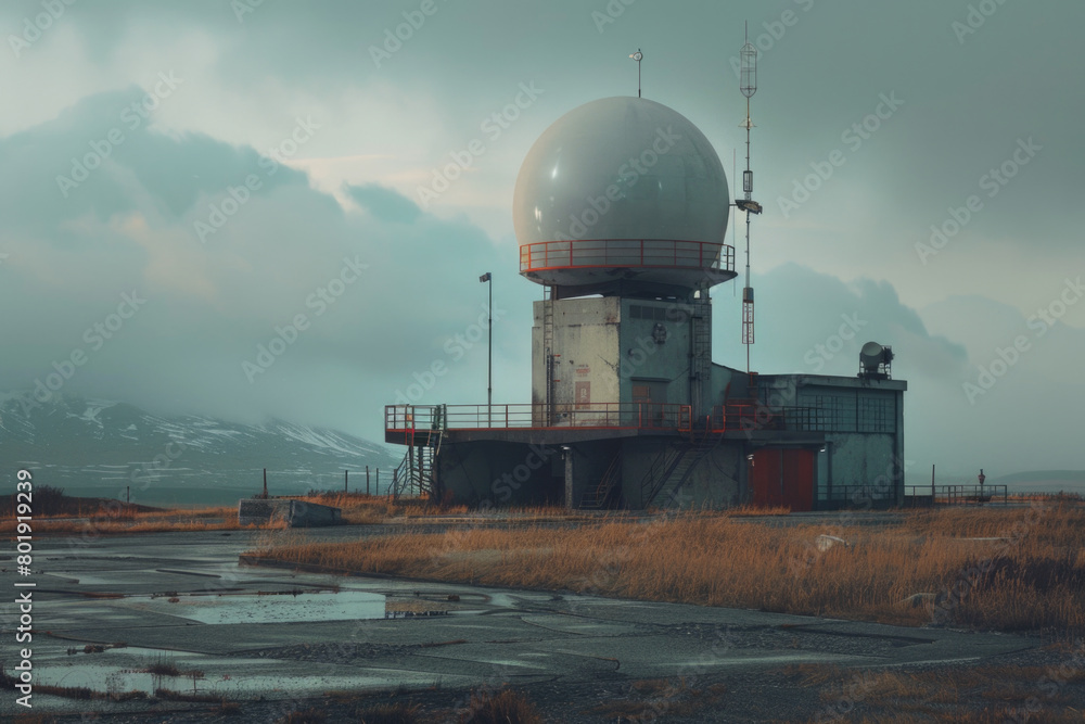 An aerial view of various types of weather forecasting equipment on the ...