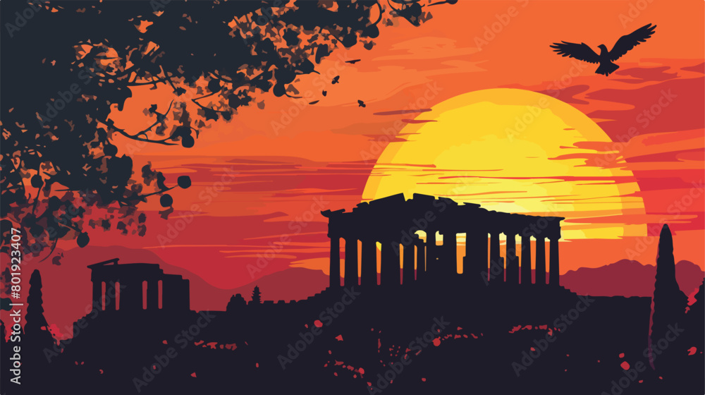 Silhouette with greek temple parthenon Vector illustration Stock Vector | Adobe Stock