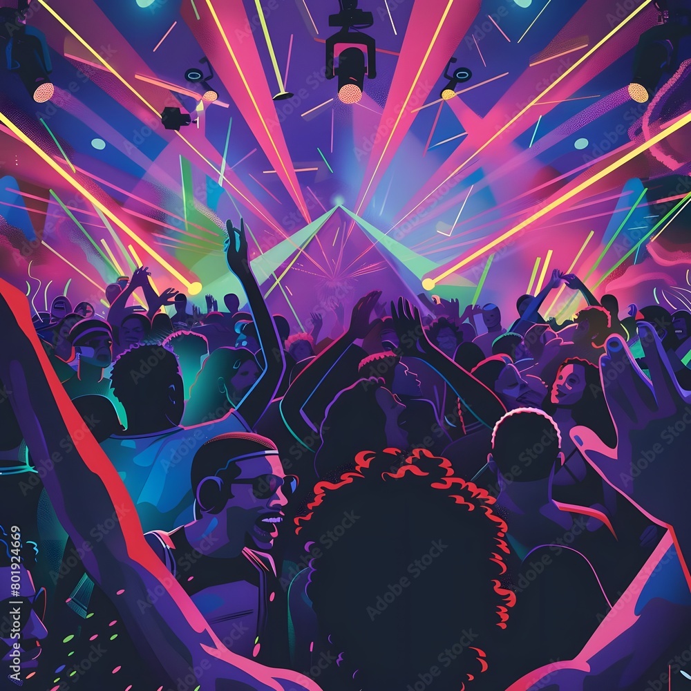 People dancing in a crowded nightclub, surrounded by flashing lights ...