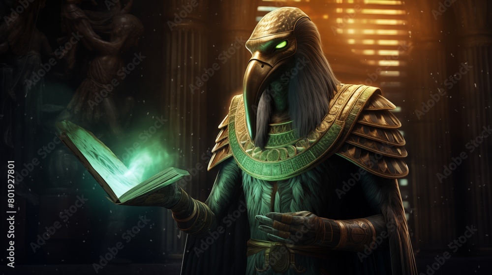 Egyptian god Thoth with the Emerald Tablet of Atlantis, Hermetic text ...