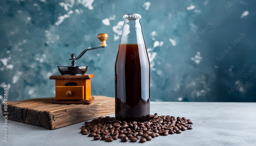 Product packaging mockup photo of cold brew coffee glass bottle, studio ...
