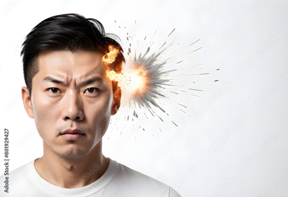 Chinese man having his mind blown, explosion out of the side of his ...
