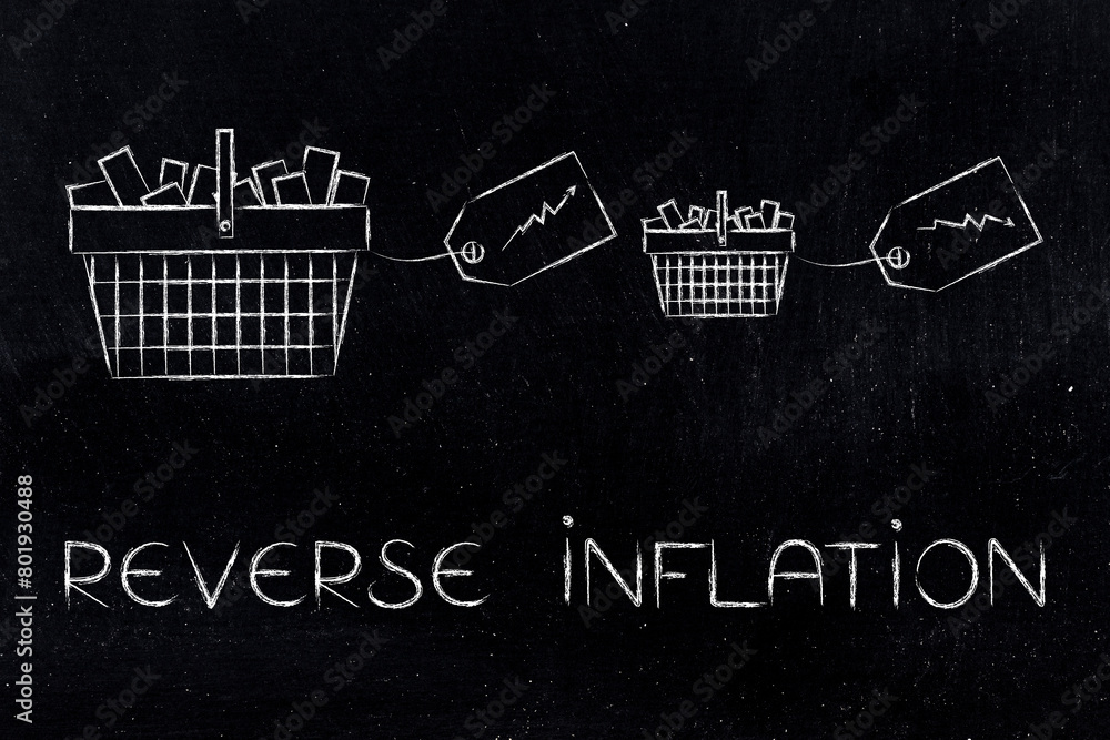 reverse Inflation and fix the cost of living concept, shopping baskets ...