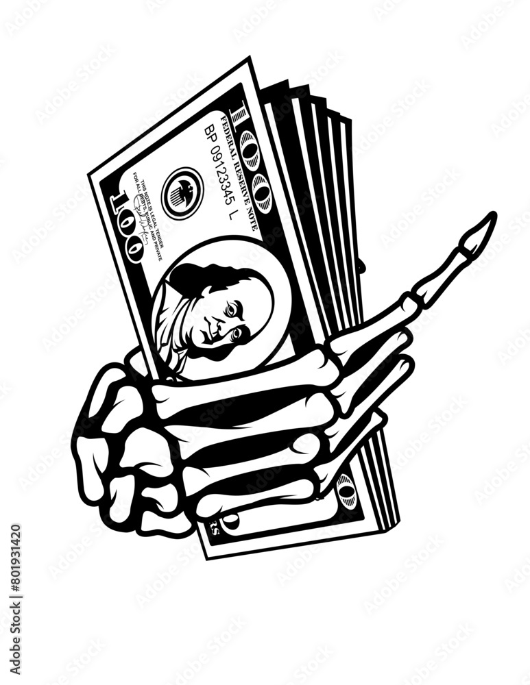 100 US Dollar Bill with Skeleton Hand | Dollar Bill | Skeleton Hand ...
