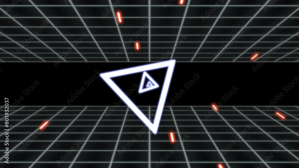 A checkered pattern in black and white is enhanced by a blue triangle ...