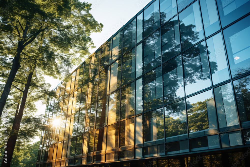 Sustainable green building. Eco-friendly building. Sustainable glass ...