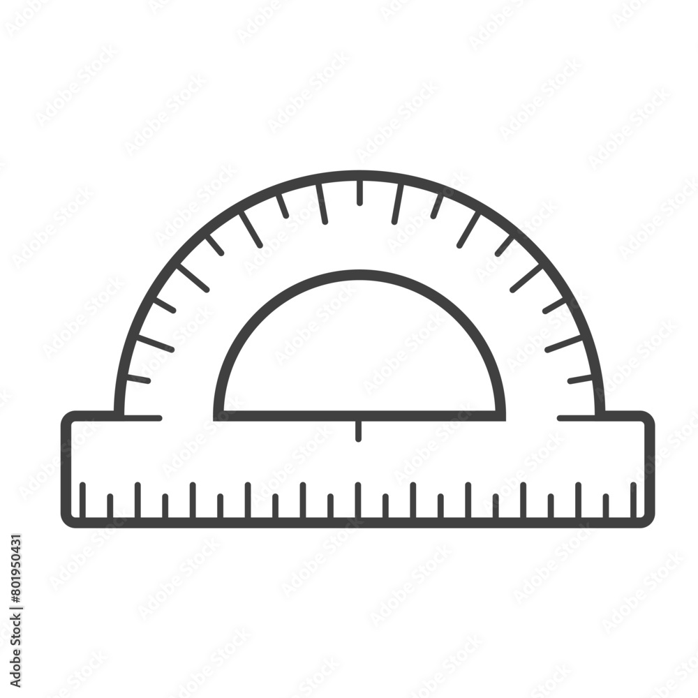 Linear icon of a protractor, a tool for measuring angles in drawings ...
