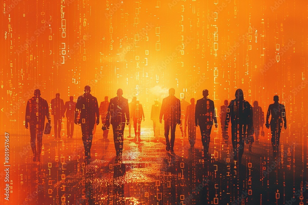 Collaborative spirit: Silhouetted business people united as a digital ...