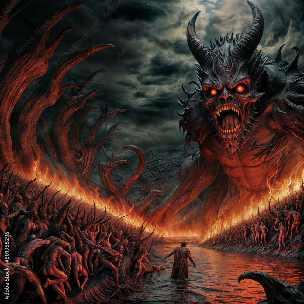 Bring to life a scene from Dante's Inferno. Capture the infernal ...