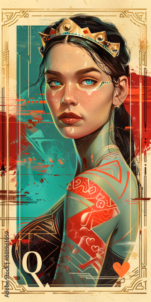 Queen of Hearts. Generated Image. A digital illustration of a Queen of ...