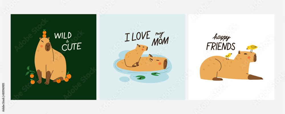 Cute capybara. Funny capibara, adorable exotic animal swimming ...