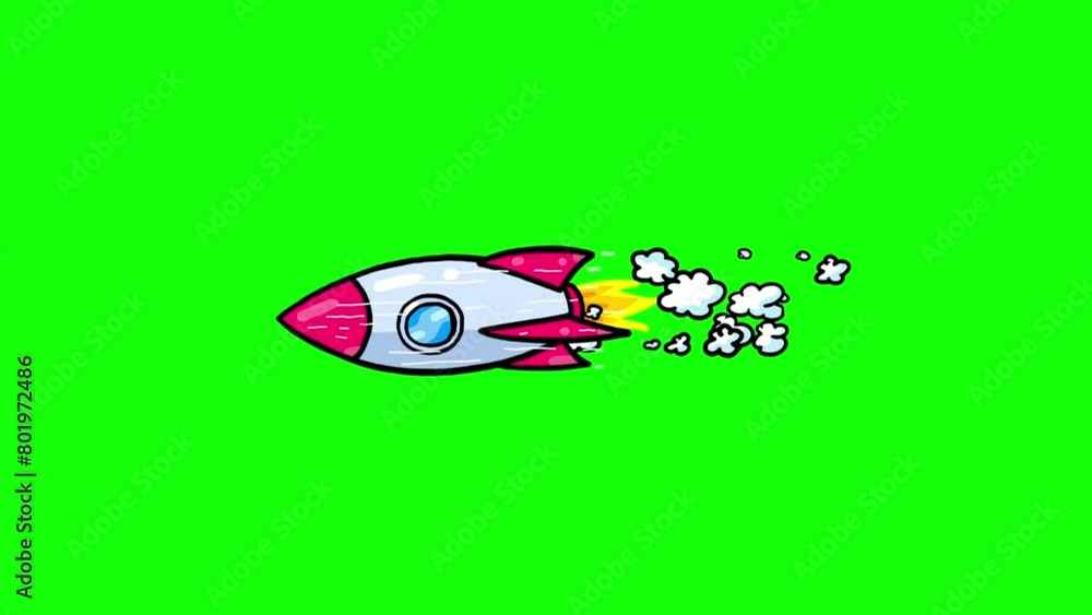 Rocket flying big alone green screen. Cartoon animation seamless ...