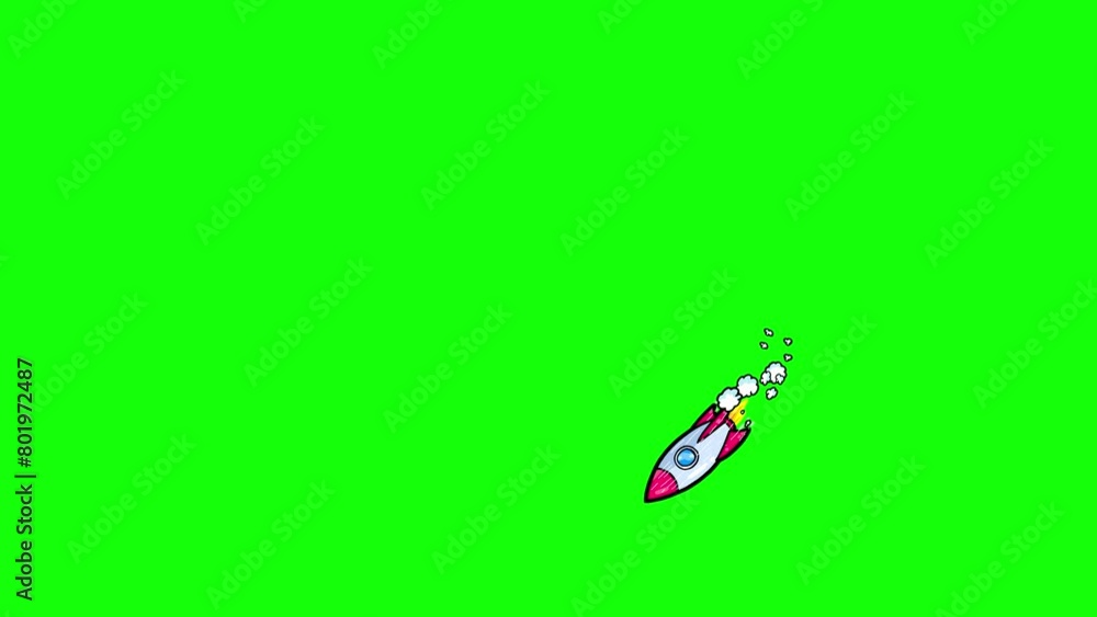 Rocket flying perspective around in a circle green screen. Cartoon ...