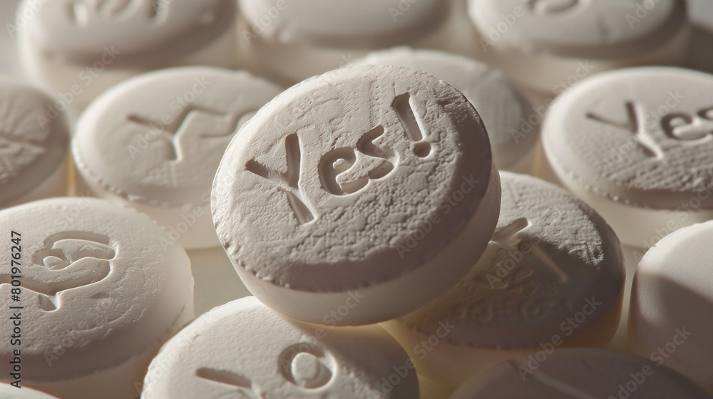 A close-up photograph capturing a pharmaceutical aspirin tablet with a ...