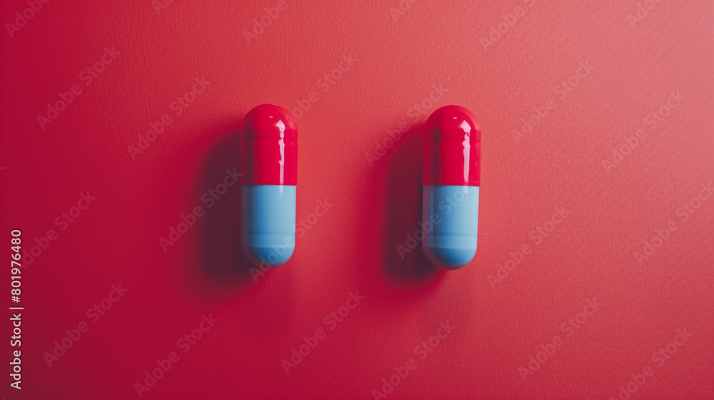 A visually captivating image featuring two pills arranged in a top view ...