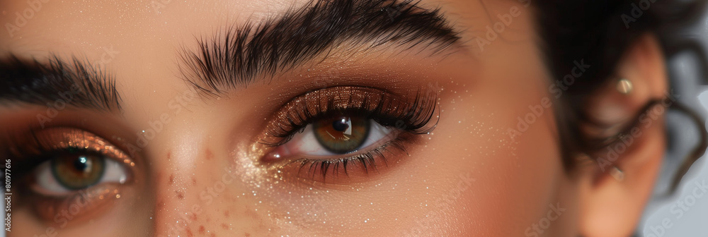 Present a stylish and sophisticated makeup look featuring striking ...