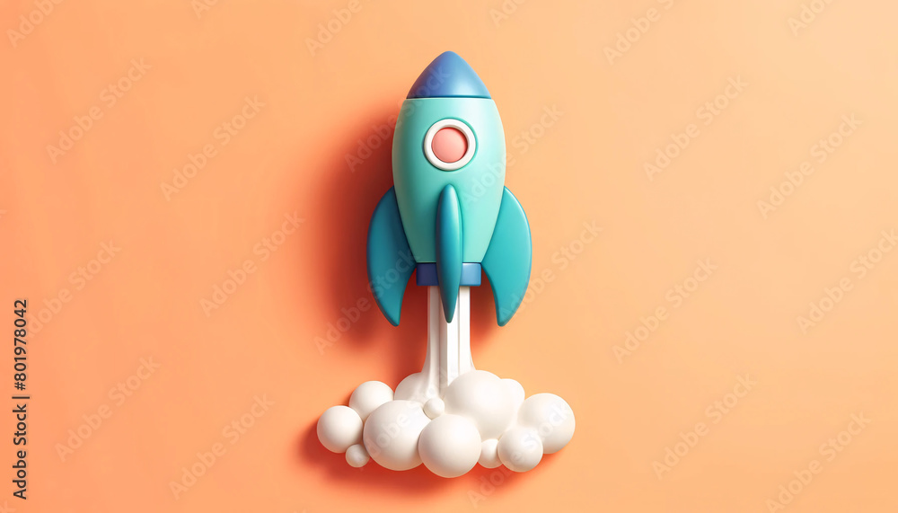 A minimalist of a single rocket taking off with stylized with a pastel ...