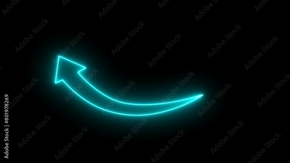 Neon left growing arrow icon. Neon blue arrow sign and symbol. 3d ...