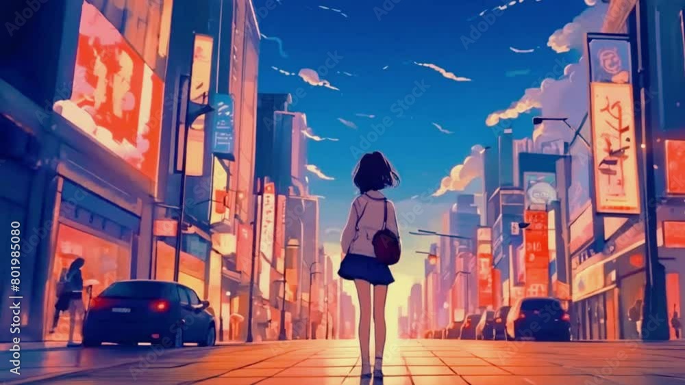 Cute Lofi girl on the Tokyo city's night, 2D Japanese Lo-fi Anime style ...