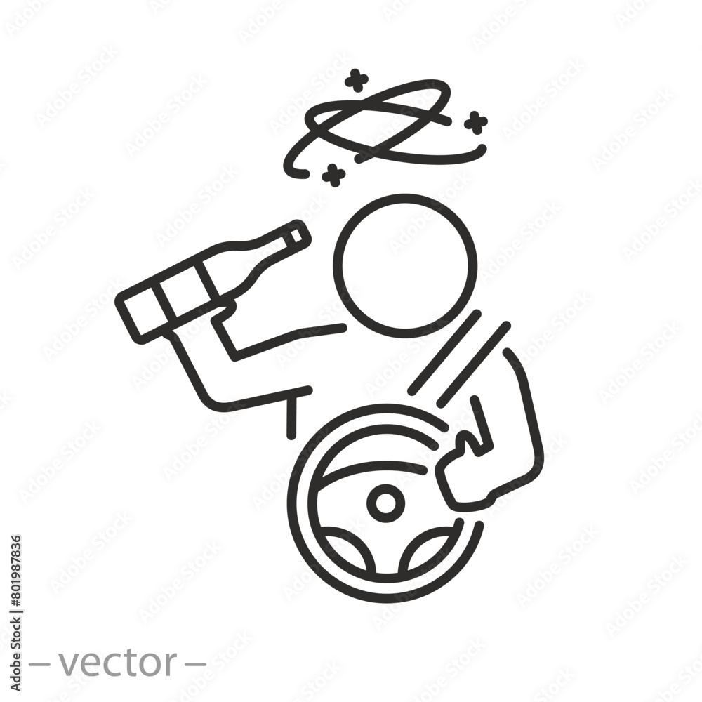 drunk driving icon, dizziness from alcohol, man holds bottle to drink ...