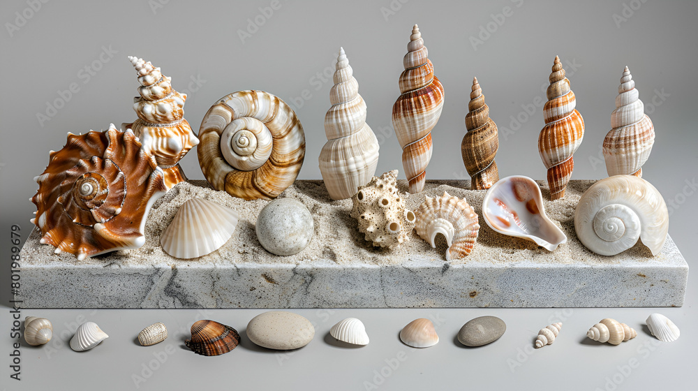 Realistic beach seaside top view. isolated vector seashells and ...
